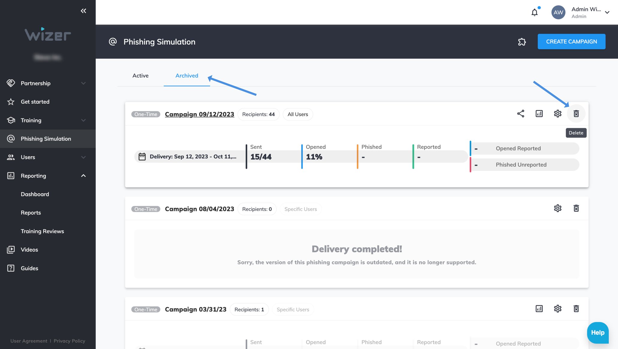 Phishing Campaign Report and Administration
